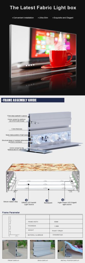 Single / Double Sides fabric light boxes, edge lit led, SEG, frameless